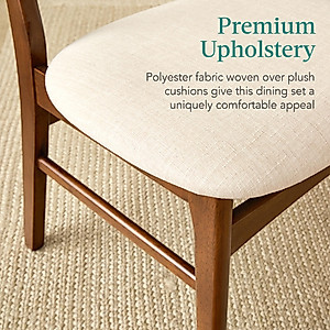 Best Choice Products 6-Piece Wooden Dining Set, Mid-Century Modern Table & Upholstered Chair Set w/Bench Seat, Rubberwood Legs - Brown/Cream