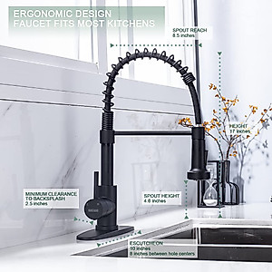 WEWE Kitchen Faucets with Pull Down Sprayer Commercial Industrial Stainless Steel Single Handle Single Hole Spring Farmhouse RV Sink Faucet, Matte Black