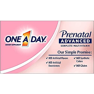 ONE A DAY Women’s Prenatal Advanced Complete Multivitamin with Brain Support* with Choline, Folic Acid, Omega-3 DHA & Iron for Pre, During & Post Pregnancy, 60+60 Ct (120 Total) (Packaging May Vary)