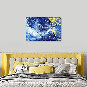 Black Art Wall Decor Blue and Yellow Paintings Canvas Wall Art Abstract Art Bathroom Decor Artwork for Wall Posters and Prints Wood Framed Wall Art Contemporary Home Decor Ready to Hang(24" Wx16 H)