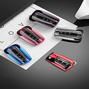 K LAKEY Toyota Key Fob Cover,Compatible with Toyota 2018-2021 Camry Corolla RAV4 Avalon Highlander C-HR Prius GT86 Key Fob,Smart Car Key Soft TPU Case Protector Key Fob with Alloy Keychain Silver