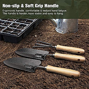 MOSFiATA Gardening Tools Set, 3 Pcs Garden Tools Set, High Carbon Steel Heavy Duty Gardening Tools Kit Includes Hand Trowel, Transplant Trowel and Cultivator Hand Rake, Gardening Gifts for Women Men