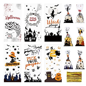 120 PCS Halloween Cellophane Bags Halloween Treat Bags with Ties Trick or Treat Bags for Candy Cookie Goodies Gift Favor Halloween Party Supplies (Halloween)