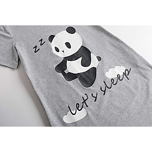 Hupohoi Big Girls' Summer Cartoon Sleepwear Cute Panda Lovely Cat Nightgown Cotton Sleepshirt Dress, Panda, 12(US 8-11 Years)