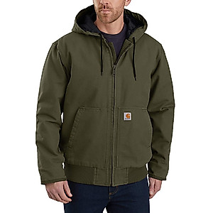 Carhartt Mens Loose Fit Washed Duck Insulated Active Jacket Work Utility Outerwear, Moss, Large US