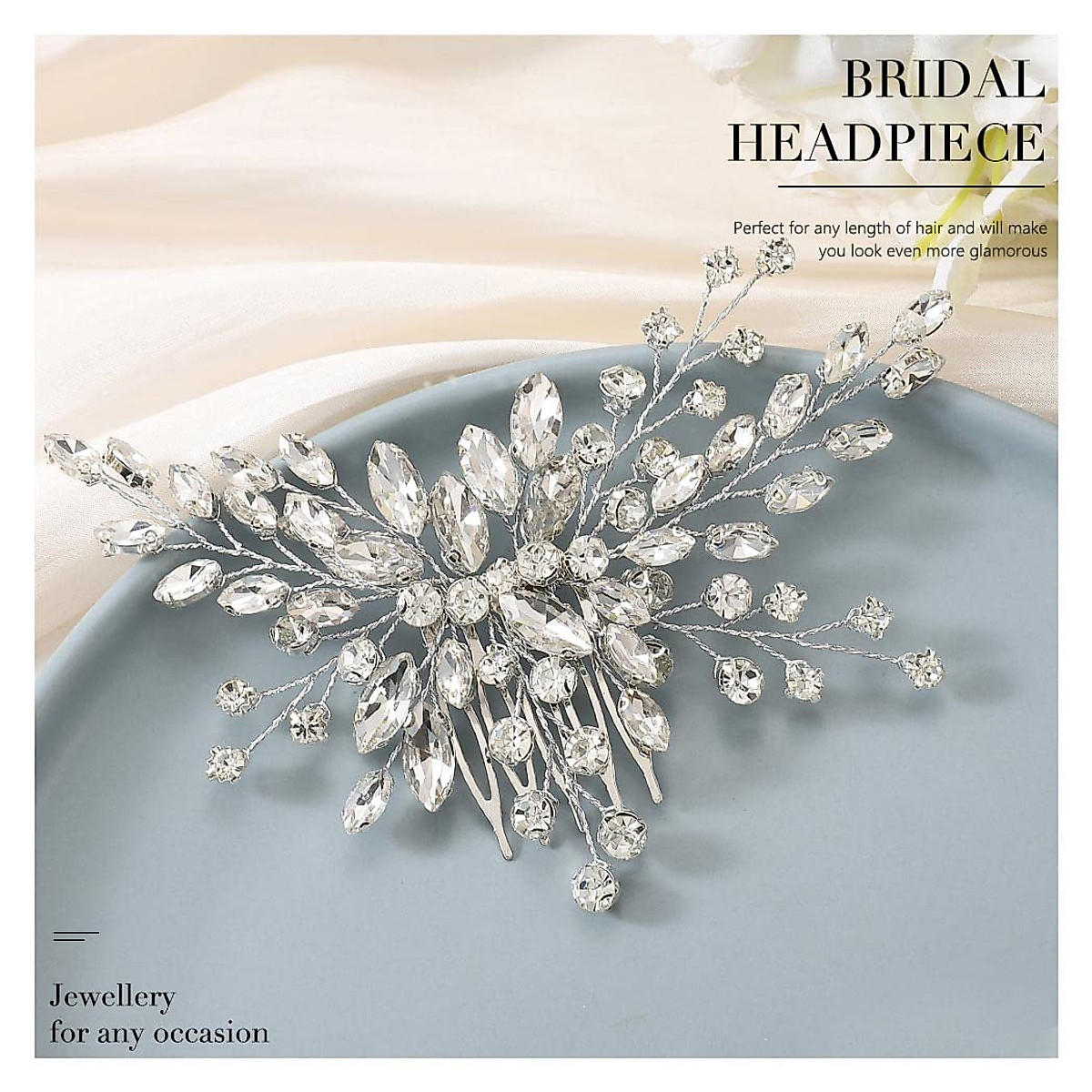 Easedaily Bride Wedding Hair Comb Silver Crystal Hair Pieces Rhinestone Headpieces Bridal Hair Clip Side Combs Hair Accessories for Women and Girls