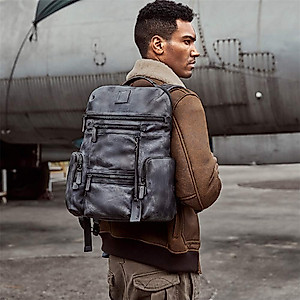 Denny&Dora Genuine Leather Backpack Luxury Vintage Laptop Bag Bookbag Mens Casual Travel Daypack Large Capacity (Grey)