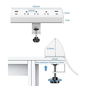 Jgstkcity Desk Clamp Power Strip USB C,65W Fast Charging Station,PD 45W & 20W USB C Charger,Desk Edge Mount Power Strip 4 USB Ports 3 Widely Spaced Outlets Surge Protector,6ft Flat Plug