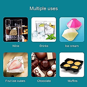 Diamond Ice Cube Molds - Large Diamonds Shaped Clear Ice Cubes Mold Silicone Tray Maker Big Size 2 inch Diamond Shape with Lid BPA Free for Cocktails and Freezer Whiskey (1 Pack 4Holes)