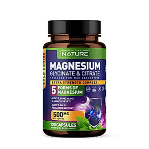 Magnesium Complex 500mg - 5 Forms of Magnesium Glycinate, Citrate, Malate, Oxide & Aquamin with 72 Trace Minerals - Chelated for Absorption - Supplement for Muscle, Nerve, Heart & Sleep (120 Capsules)
