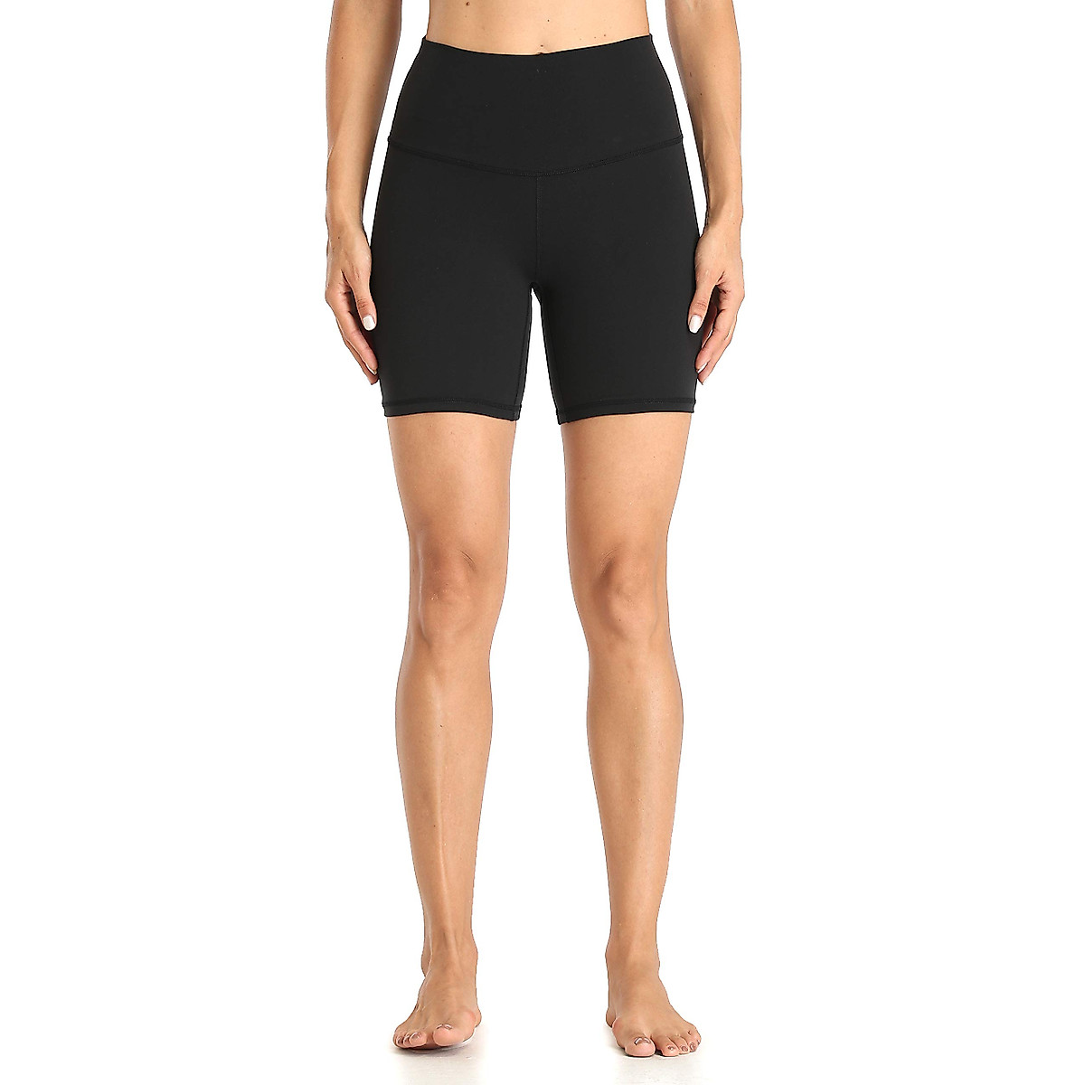 YUNOGA Women's High Waisted Yoga Short 6" Inseam Workout Athletic Biker Shorts (S, Black)