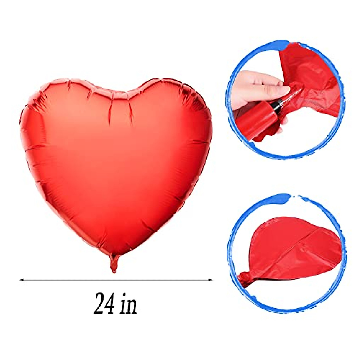 24 inch Red Heart Mylar Balloon Foil Heart Balloon For Valentines Day Wedding Engagement Party Decoration, 10 pcs