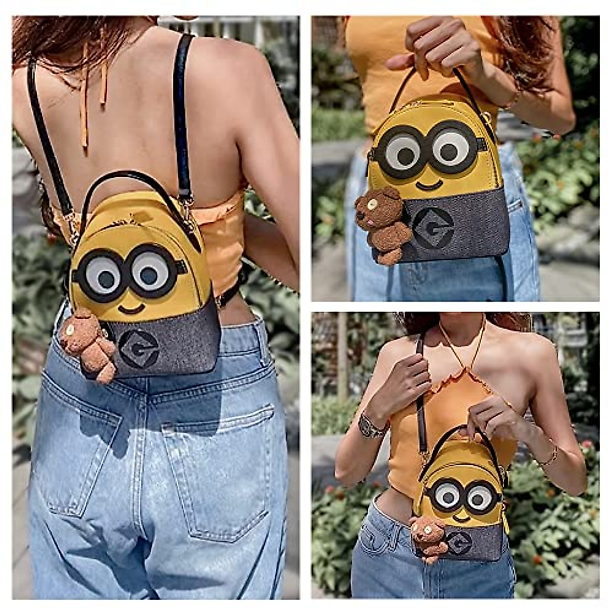 FION x Minions Mini Backpack Cute Leather Backpack Purse Small Handbag Shoulder Bag with Convertible Straps (Bear Minion)