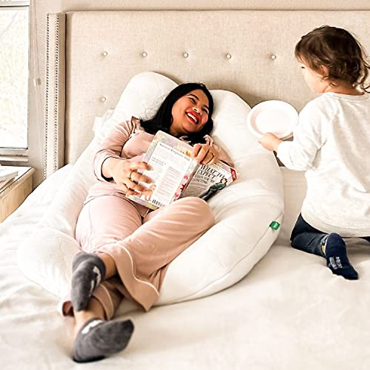 Newton Baby Premium Pregnancy Maternity Pillow with Organic Cotton, 50% More Memory Foam and Fiber Clusters in The Core for Complete Support, U-Shaped with Removable Washable Cover
