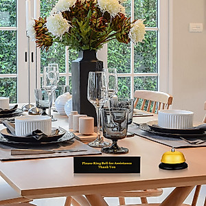 Boao Desk Service Dinner Bell Metal Silver Call Bell and Double Side No Receptionist Sign Please Ring Sign for Service Assistance for Hotel School Restaurant Reception Area(Yellow Bell)