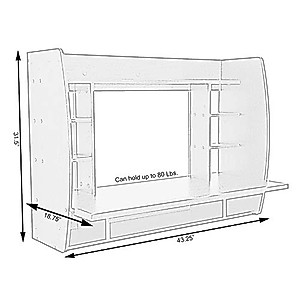 Basicwise Wall Mount Laptop Office Desk with Shelves, Brown,