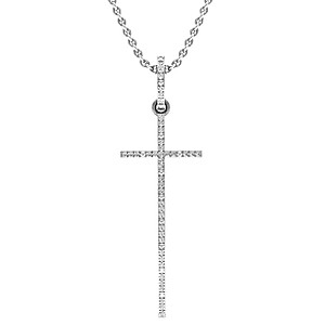 Dazzlingrock Collection Round White Diamond Cross Pendant for Women with 18 inch Silver Chain (0.09 Ctw) in 14K White Gold