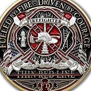 Thin Red Line · Firefighter Forever Challenge Coin with Deluxe Display Tin Box Plus Bonus polishing Cloth - 2 Medallion Set