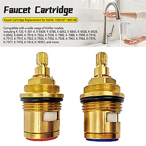 Meyffon 1000187 1000188 Faucet Cartridge Compatible with Kohler Bath Faucet 3/4 Inch Ceramic Valve Cold and Hot Cartridge Counterclockwise Close and Clockwise Close