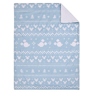 Disney Mickey Mouse Blue and White Winter Christmas Holiday Super Soft Sherpa Baby Blanket