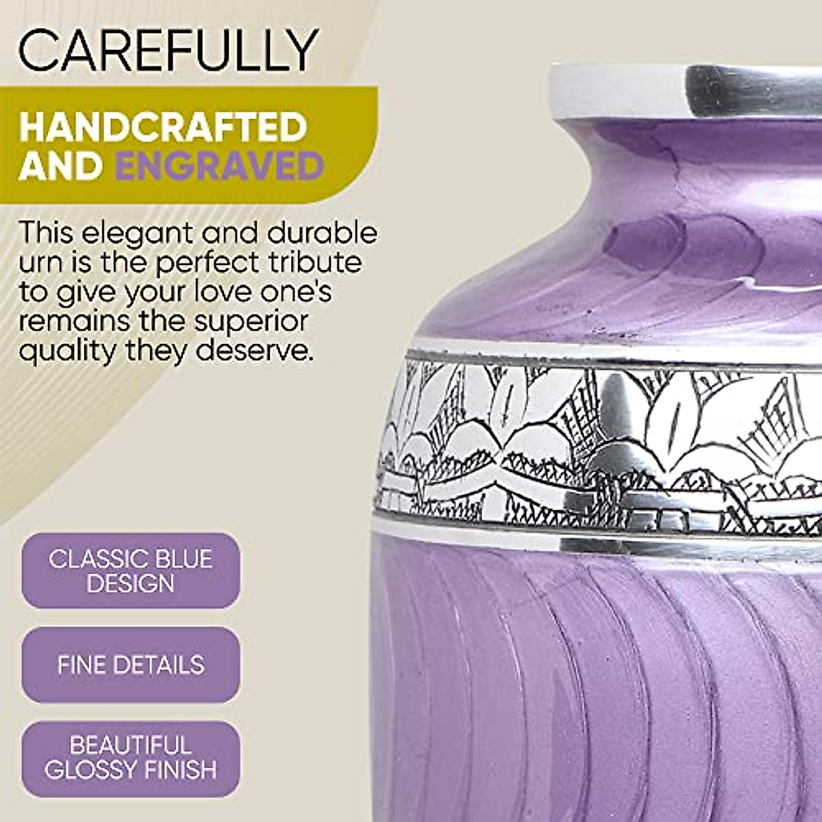 Forever Lane Cremation Urns for Adult Ashes - Handcrafted Large Urn, Burial - Urns for Human Ashes Adult Female Or Male, Funeral Decorative Urn - Up to 200 Lb. (Purple)