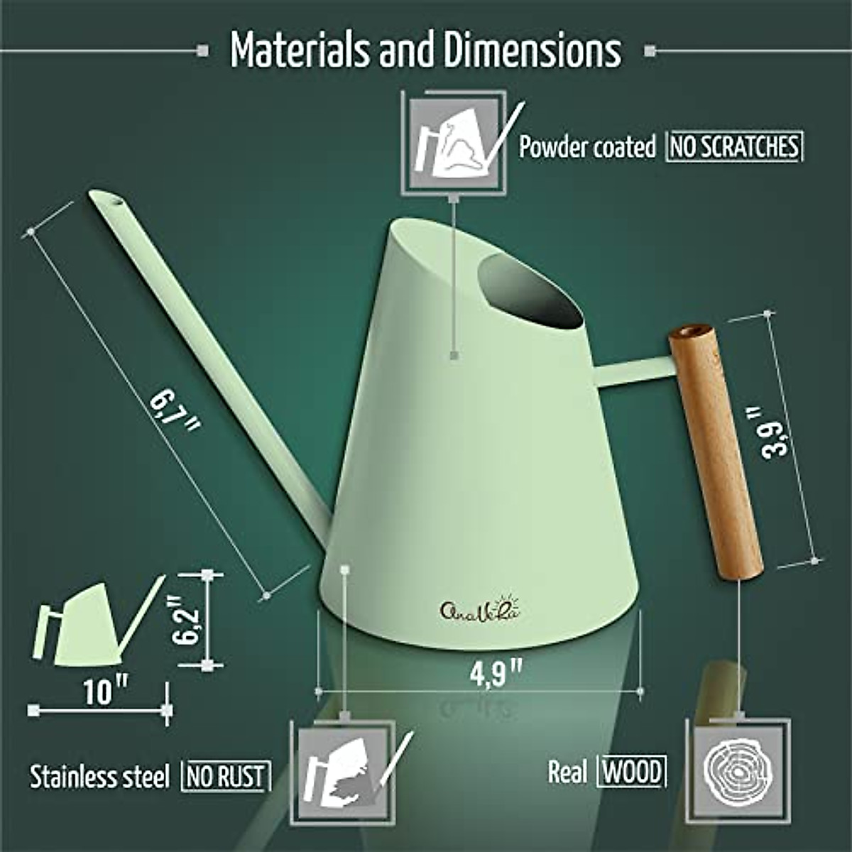 Grehge an Indoor Plants, Small Stainless Water Can Wooden Handle for House and Office Bonsai Flowers, Cute Watering Can Garden Sculpture Outdoor Decoration