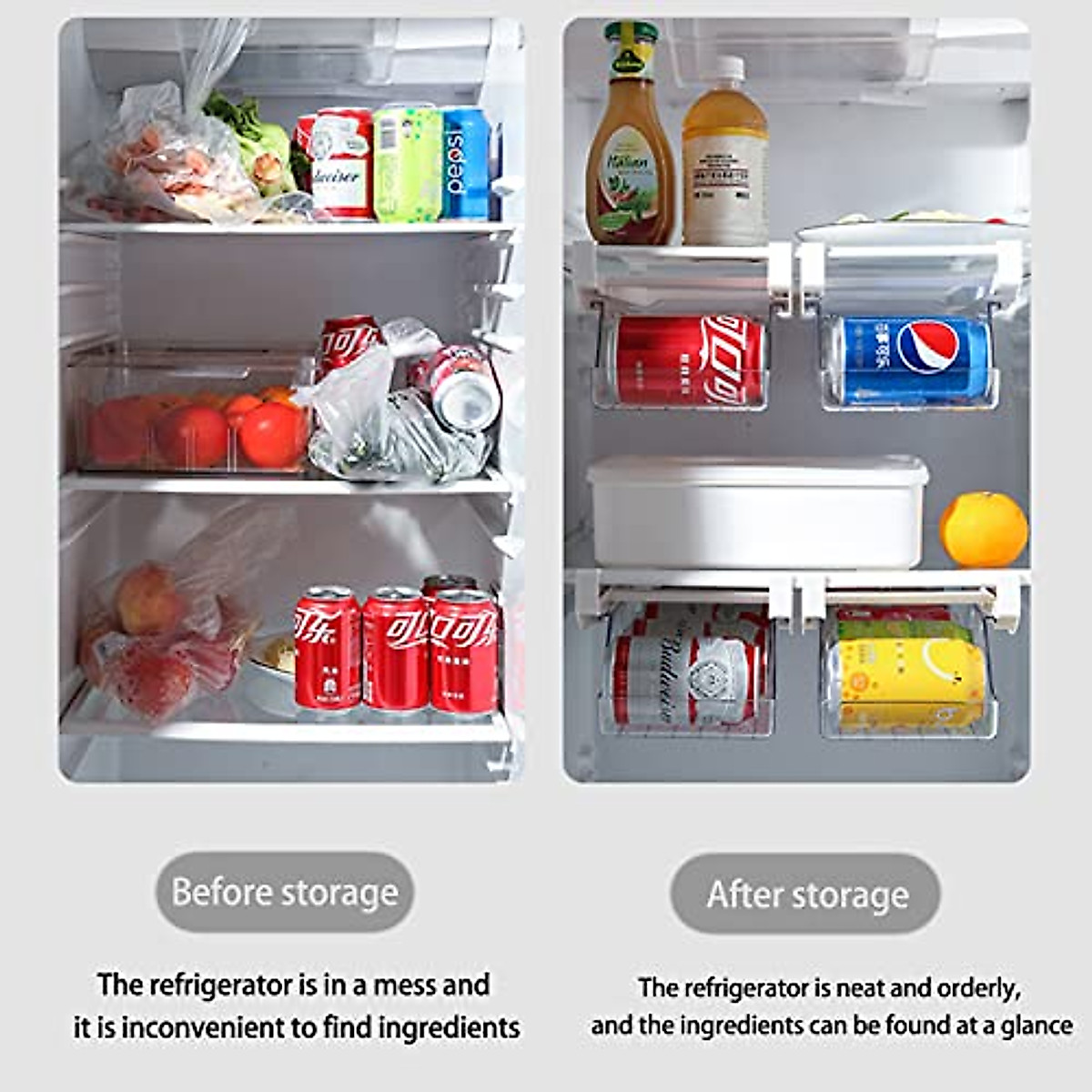 KWQBHW Fridge Drawer Can Organizer Hanging Soda Can Refrigerator Organizer Bins Can Holder Fridge Beverage Storage Box Clear Can Container