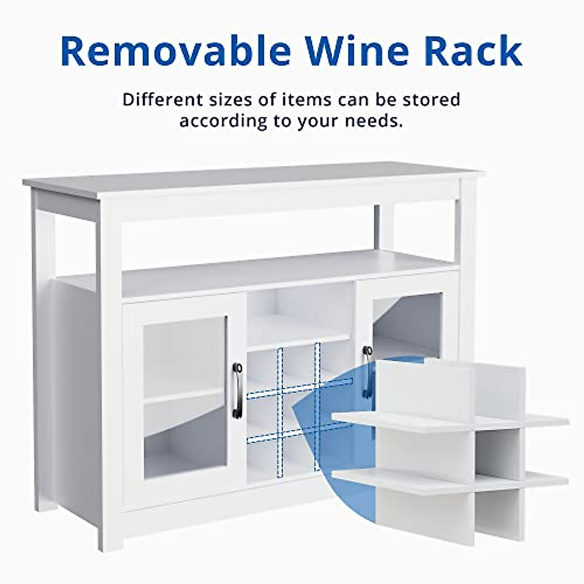 Cozy Castle Wine Liquor Bar Buffet Cabinet, Buffet Sideboard, Freestanding Buffet Storage Cabinet with Removable Wine Rack for Kitchen, Living Room, Dining Room, White