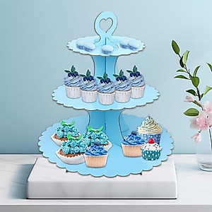 KINMRIS Blue Cake Stands Cardboard 3- Tier Dessert Cupcake Stand for Afternoon Tea 2 Pack, 3-Tier Cupcake Holder for Weddings, Birthday Party Supplies, Wedding Anniversary
