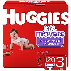 HUGGIES Little Movers Diapers, Size 3 (16-28 lb.), 120 Ct, Giant Pack (Packaging May Vary)