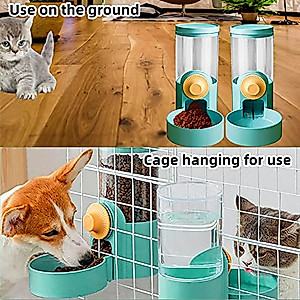 Aquarius CiCi Dog Cage Automatic Feeder Set, Food & Water Dispenser Hanging Bowls for Cage Crate Kennel (Green)