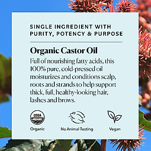 Sky Organics Organic Castor Oil Eyelash Serum for Lashes & Brows, 100% Pure & Cold-Pressed USDA Certified Organic to Strengthen, Moisturize & Condition, 1 fl. Oz