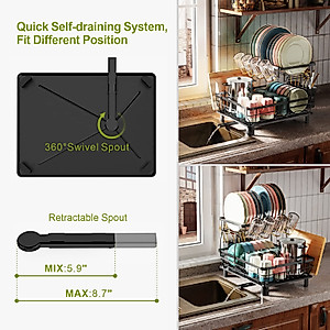 GSlife Dish Drying Rack with Drainboard - Large 2 Tier Dish Rack with 12 Plate Slot, Dish Racks for Kitchen Counter with Utensil Holder Cup Holders Cutting Board Holder, Black