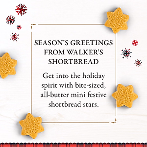 Walker’s Mini Festive Shortbread Cookies - Pack of 6 Holiday Shortbread Cookie Bags (4.4 oz) – Includes Mini Star-Shaped Christmas Cookies