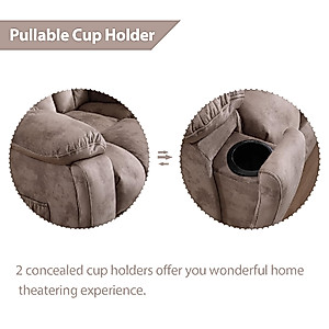 EBELLO Reclining Sofa for Living Room, Extra Wide Modern Overstuffed 3 Seat Recliner Manual Sofa Chair with Hidden Armrest Cup Holders, Breathable Soft Fabric and Padded Seat, Light Brown