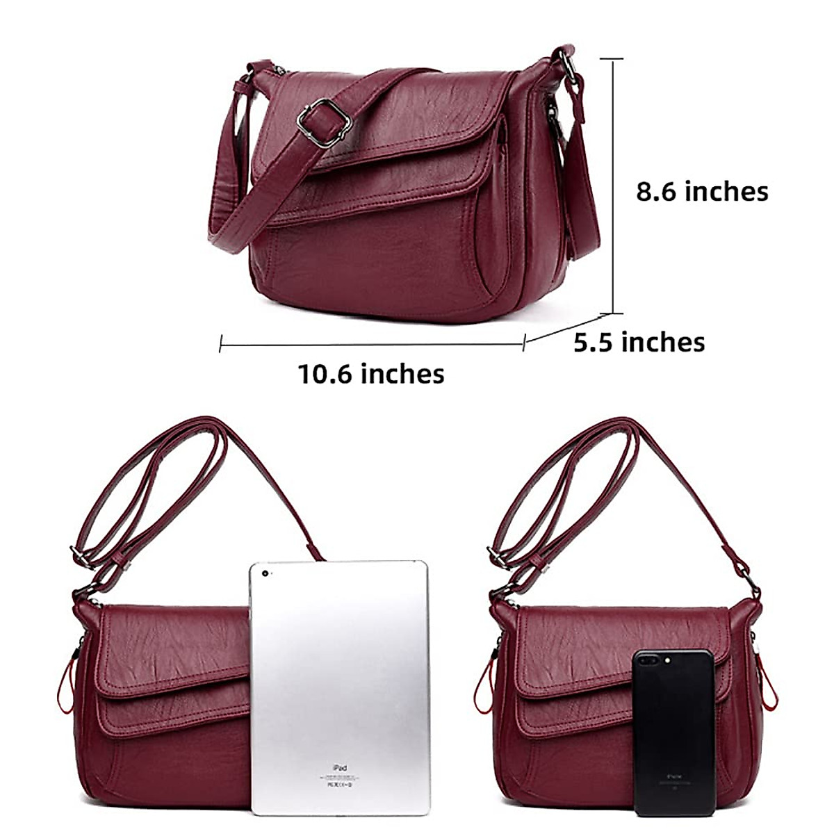 SULCET Women's Shoulder Bag Multi Pockets Crossbody Purse Leather Flapover Messenger Satchel Designer Travel Work Handbag