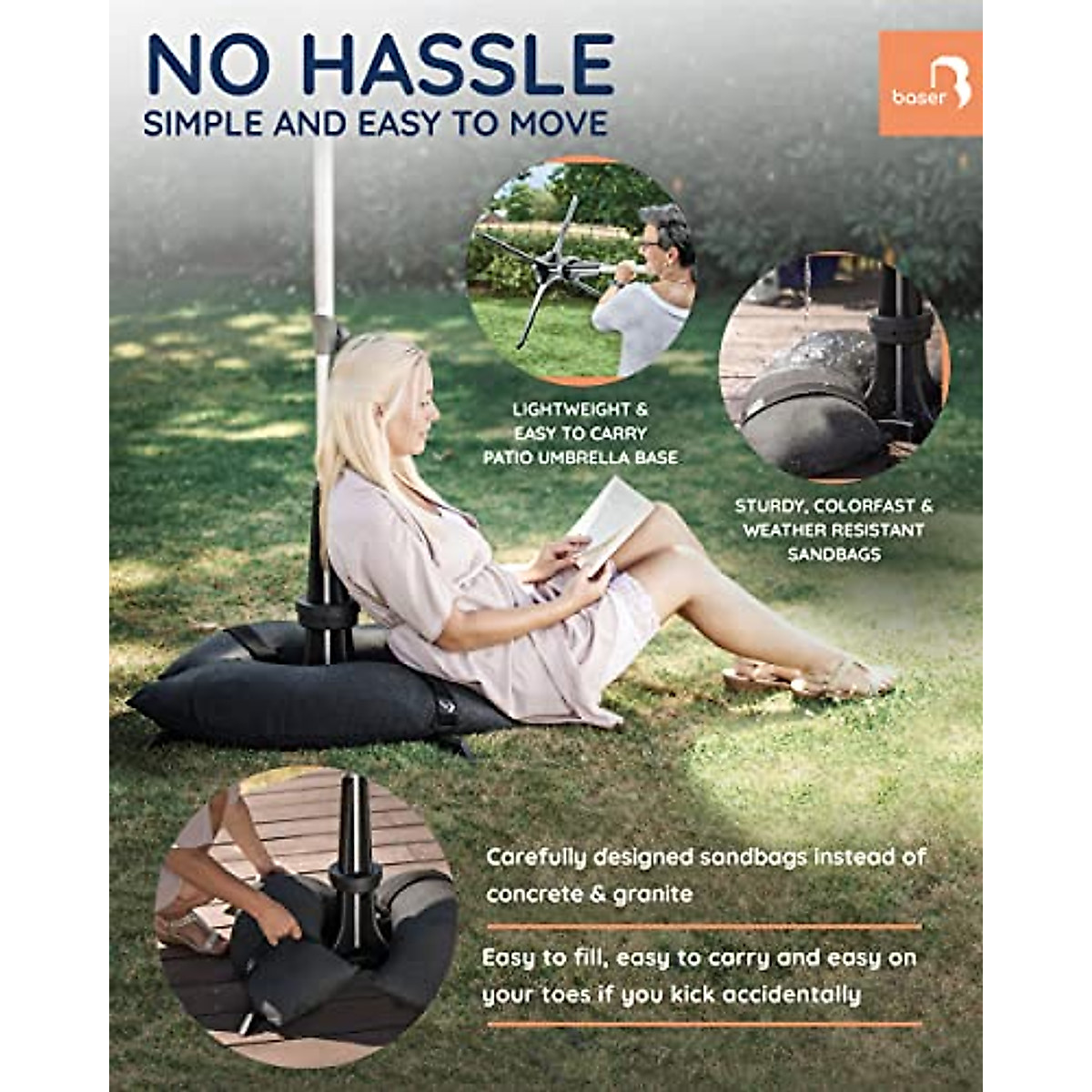 Baser Patio Umbrella Base w. fillable Sandbag Weights 110 LBS, up to 11.5 ft Patio Umbrella, Made of Recycled Materials in Denmark