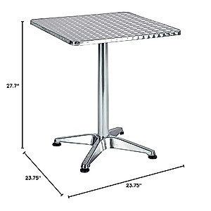 BTEXPERT Indoor Outdoor 23.75" Square Restaurant Table for Patio Stainless Steel Silver Aluminum Furniture with Base