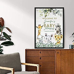 Personalized Safari Baby Shower Welcome Sign Poster, Jungle Animals Print Art, Cute Watercolor Jungle Baby Shower Welcome Decoration, Custom Baby Shower Wall Art Poster Canvas, Home Decor