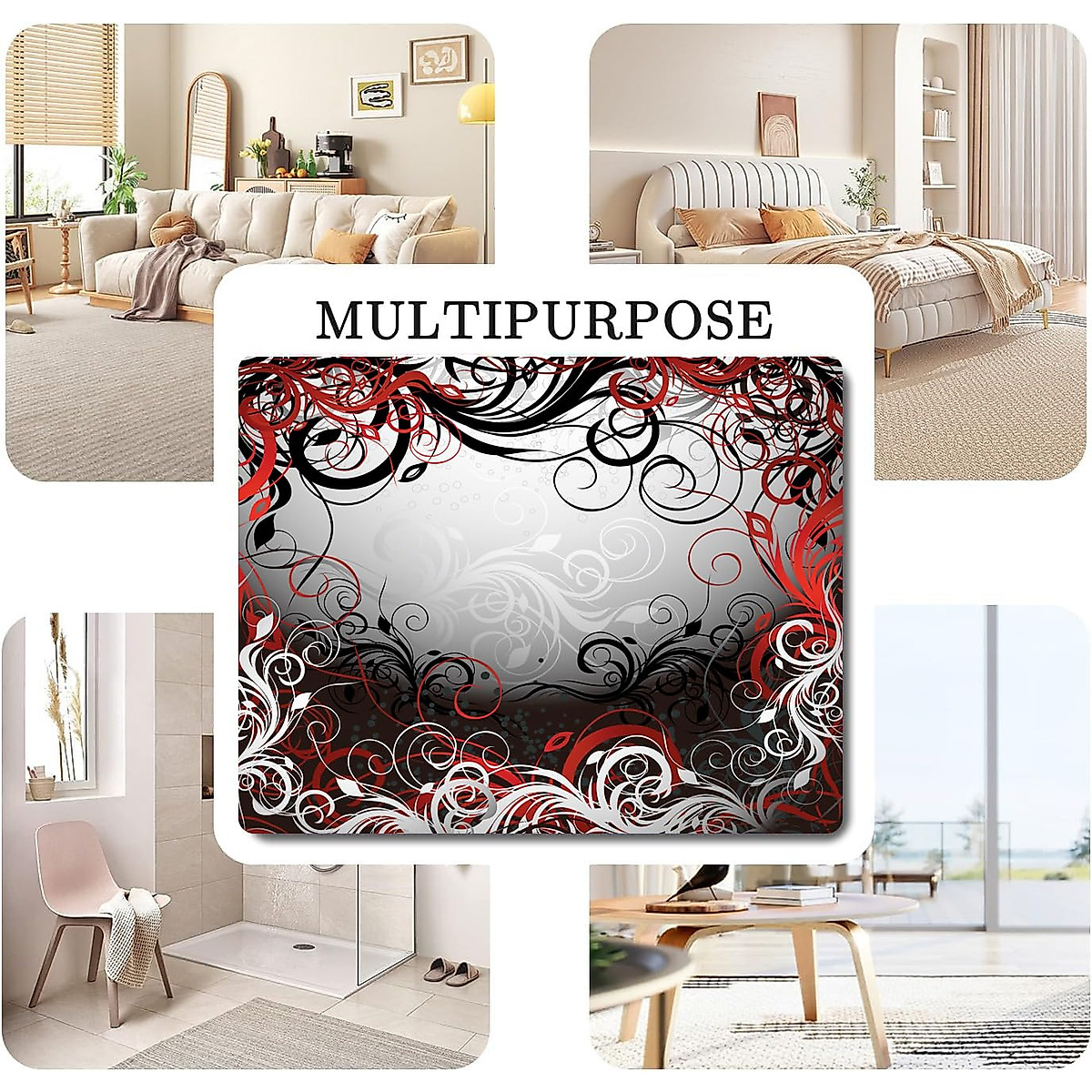 Area Rug 5'x4' Carpet for Bedroom Living Room Kids Nursery Room Home Decor Soft Rugs Mat Non Slip Black Red