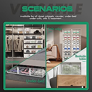 Durable Shoe Boxes Clear Plastic Stackable, Sturdy Hard Plastic Shoe Storage Boxes, Pure Clear Shoe Boxes Stackable, Space Saving Shoe Box Sneaker Storage Shoe Containers Medium Size Shoe Case 12PACK (Clear-8Pack)