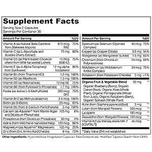 NATURELO Whole Food Multivitamin for Teenage Boys - Vitamins and Minerals Supplement for Active Kids - with Plant Extracts - Non-GMO - Vegan & Vegetarian - 60 Capsules