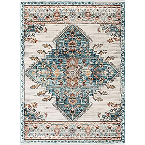 Well Woven Estin Multi Blue & Ivory Vintage Oriental Distressed Medallion Pattern Boho Area Rug (7'10" x 9'10")
