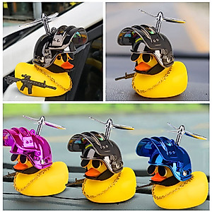 wonuu Rubber Yellow Duck Car Ornaments Cool Duck Car Dashboard Decorations with Propeller Helmet Sunglasses (Brilliant Black-Yellow G)