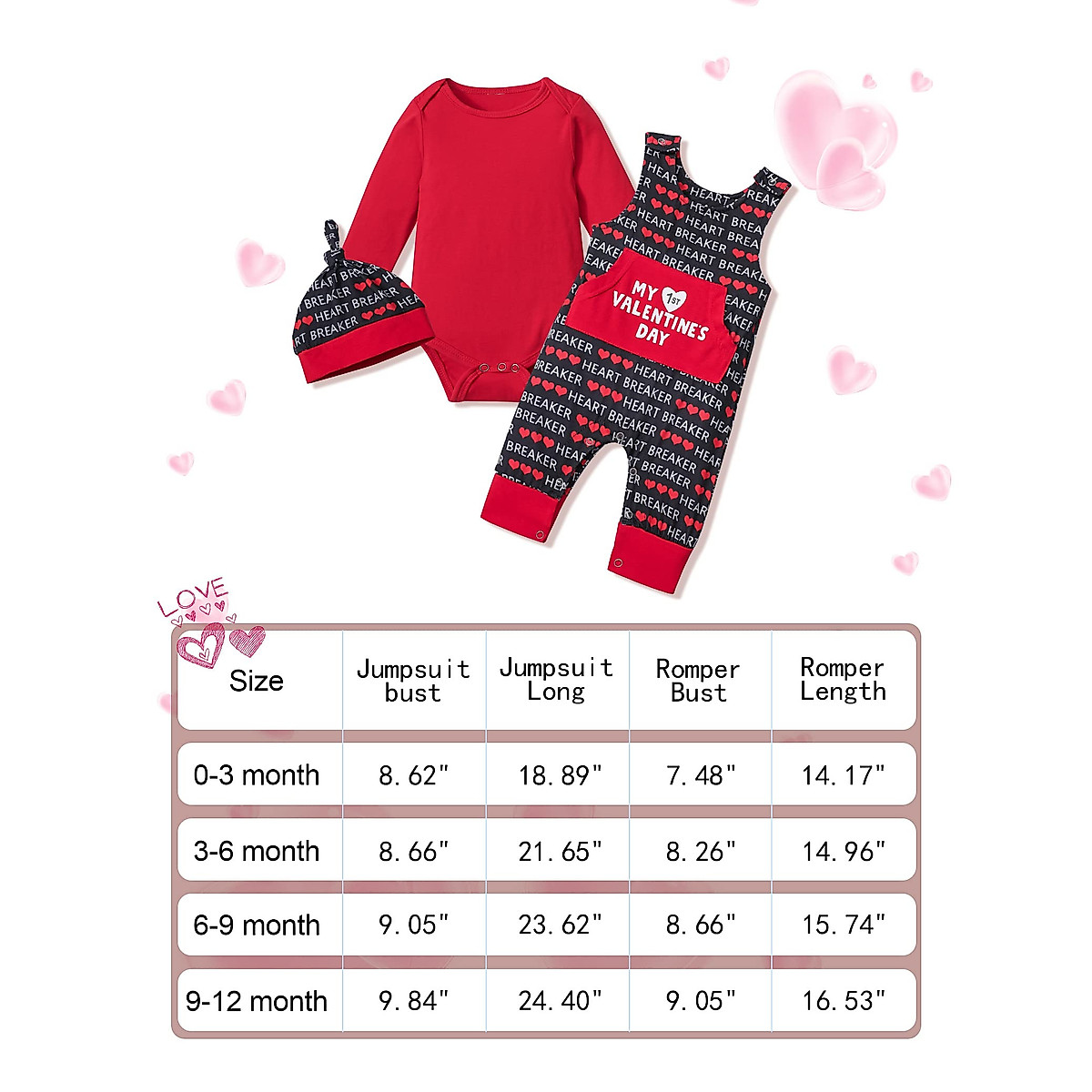 DONWEN Baby Boy Valentines Day Outfit 9-12 Months My First Valentine's Day Romper Print Overall Valentine Outfit for Baby Boy