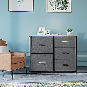 MAXCBD Nightstand Bedside Table Drawer Cabinet Dresser with 5 Drawers Clothes Storage Tower Bedroom Cabinet Bedside Cupboard Easy Assembly Storage Tower Dresser