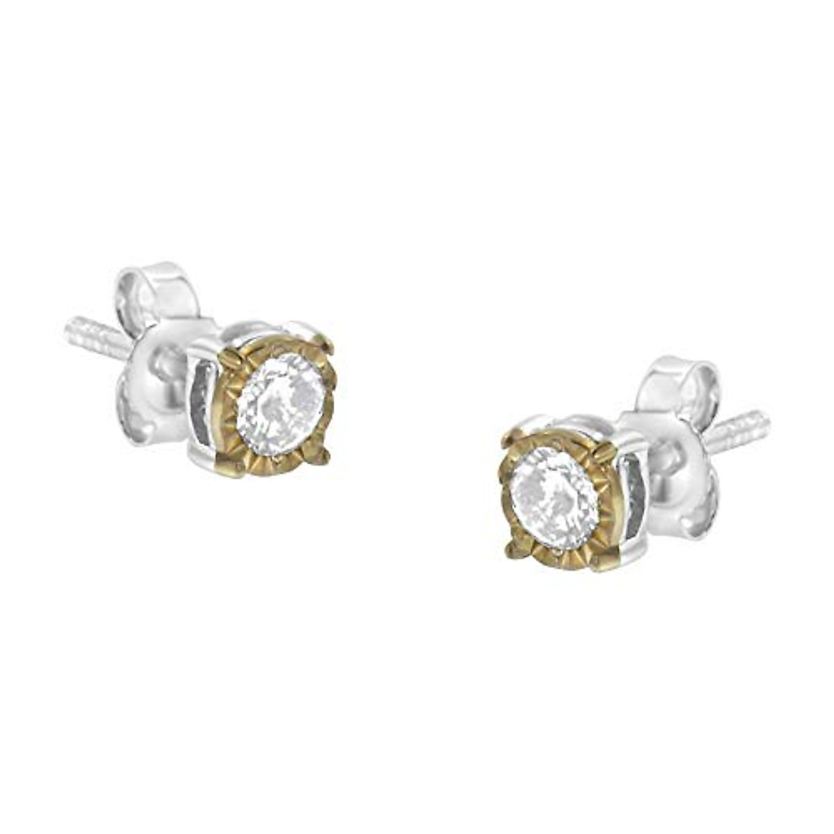 10K Two-Tone Yellow & White Gold over .925 Sterling Silver 0.40 Cttw Round Diamond Miracle-Set Stud Earrings (K-L Color, I2-I3 Clarity)