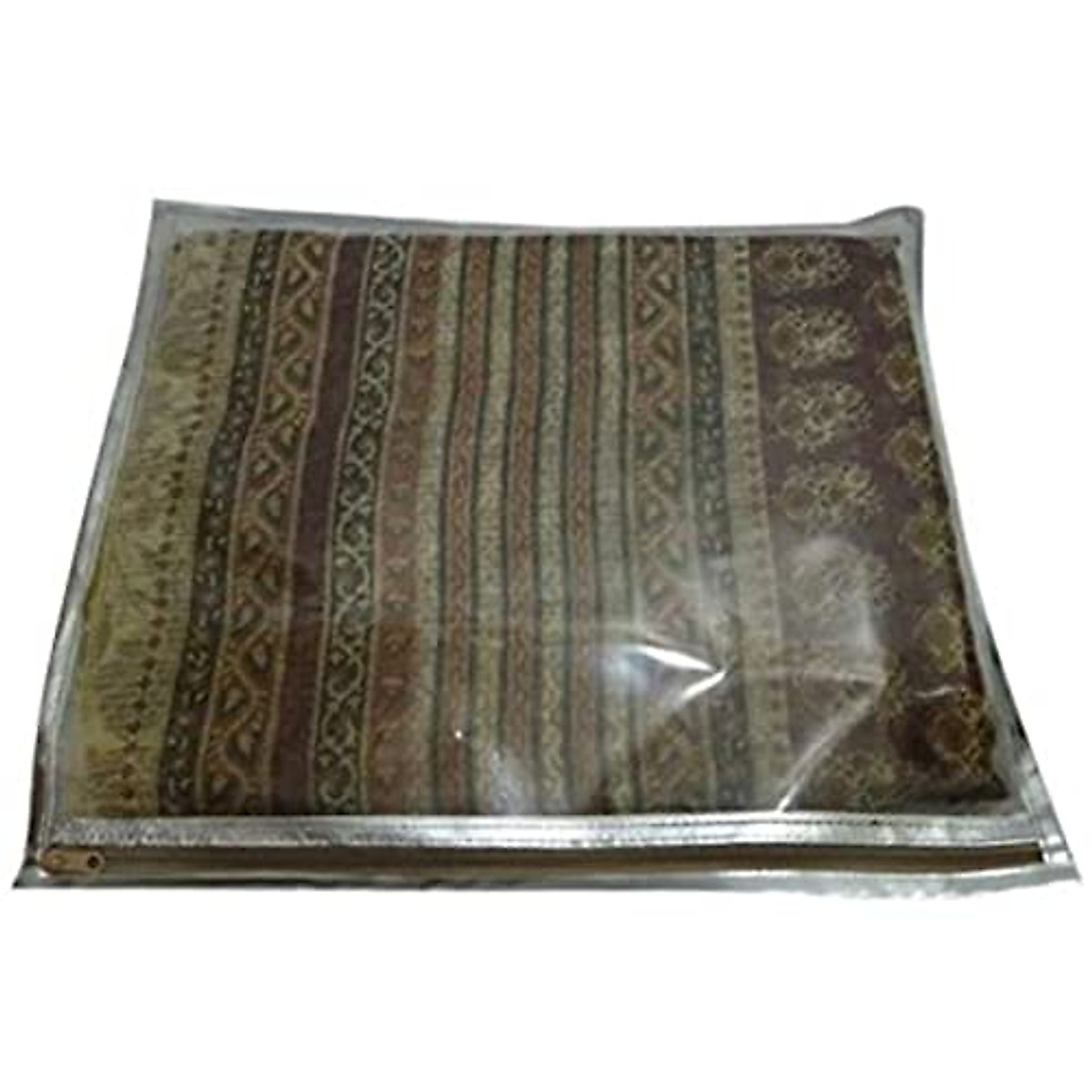 DESI PITAARA Set of 10 Pc Transparent Saree Cover/Saree Bag/Storage Bag/Clothes Cover with Stainless Steel Zip Lock Combo (Silver)(Suitable for Single Saree Pack) (Silver)