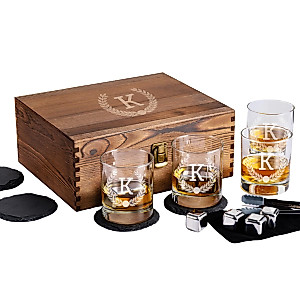 Froolu Customized Whiskey Gifts for Men - Personalized Scotch Glass Gift Set with Box - Engraved Wisky Rocks Glasses for Boyfriend, Husband, Dad - Valentine's, Birthday, Anniversary.
