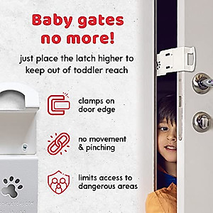 TheDoorLatch Cat Door Strap and Latch, Sturdy Door Holder for Keeping Dogs and Kids Out of Rooms, Litter Boxes, and Food, White Powder Coated Cat Door Latch, 3.5 to 4.5 Inches Opening